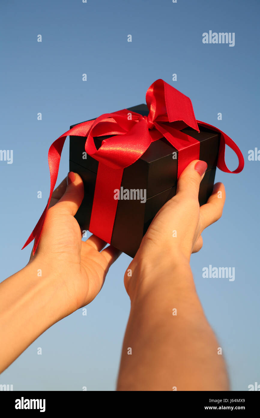 woman present hand gift package imagining surprise arm weapon packet ...