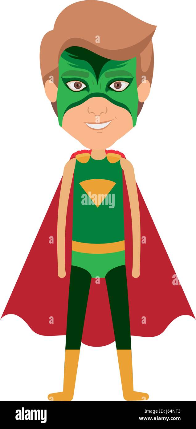 colorful silhouette with standing male superhero and without contour ...