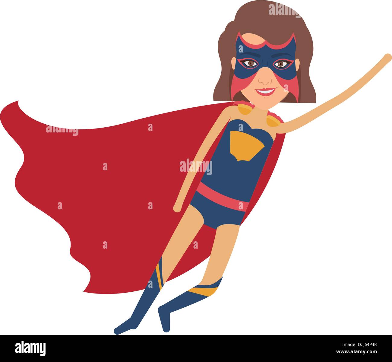 colorful silhouette with superhero girl with short hair flying in ...