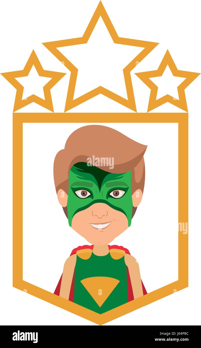 colorful silhouette with half body male superhero in frame with golden ...