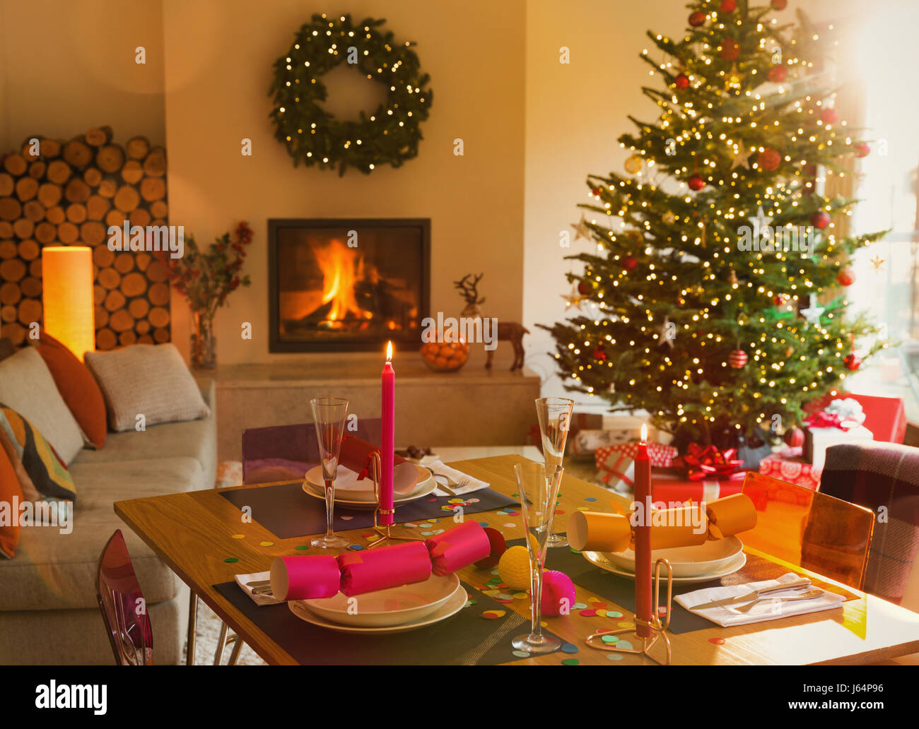 Ambient dining table fireplace hi-res stock photography and images - Alamy