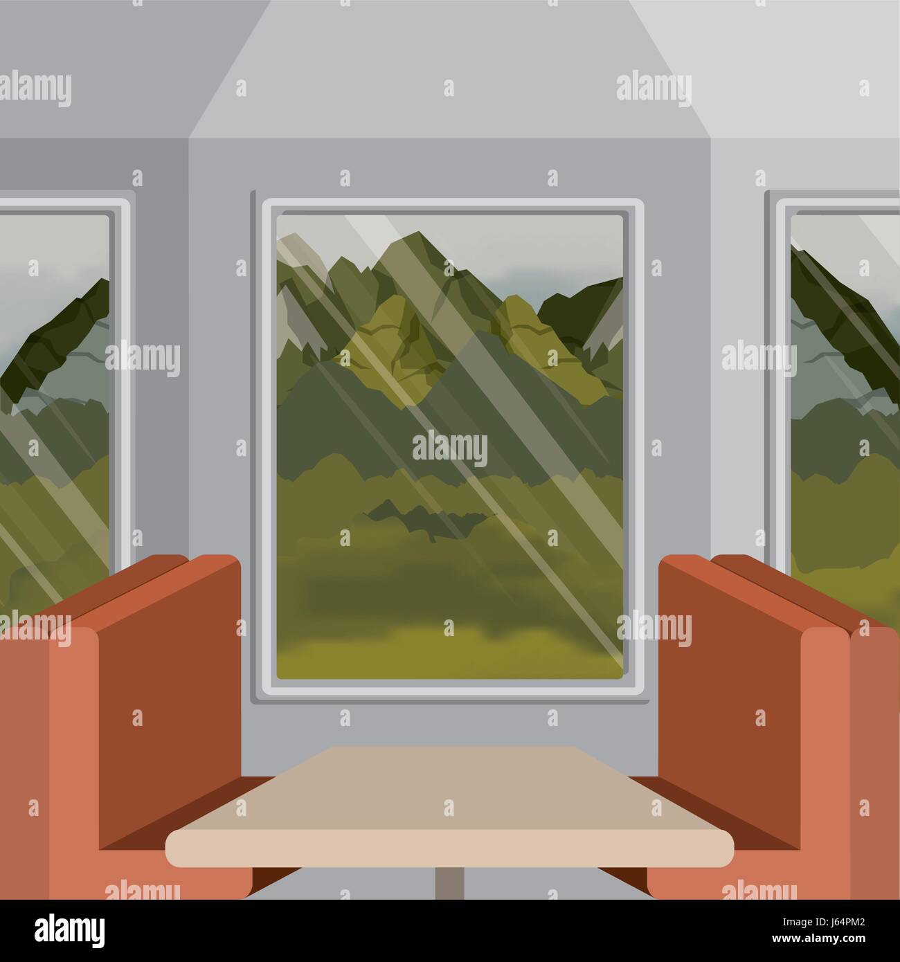 background interior train with a passenger compartment and landscape ...