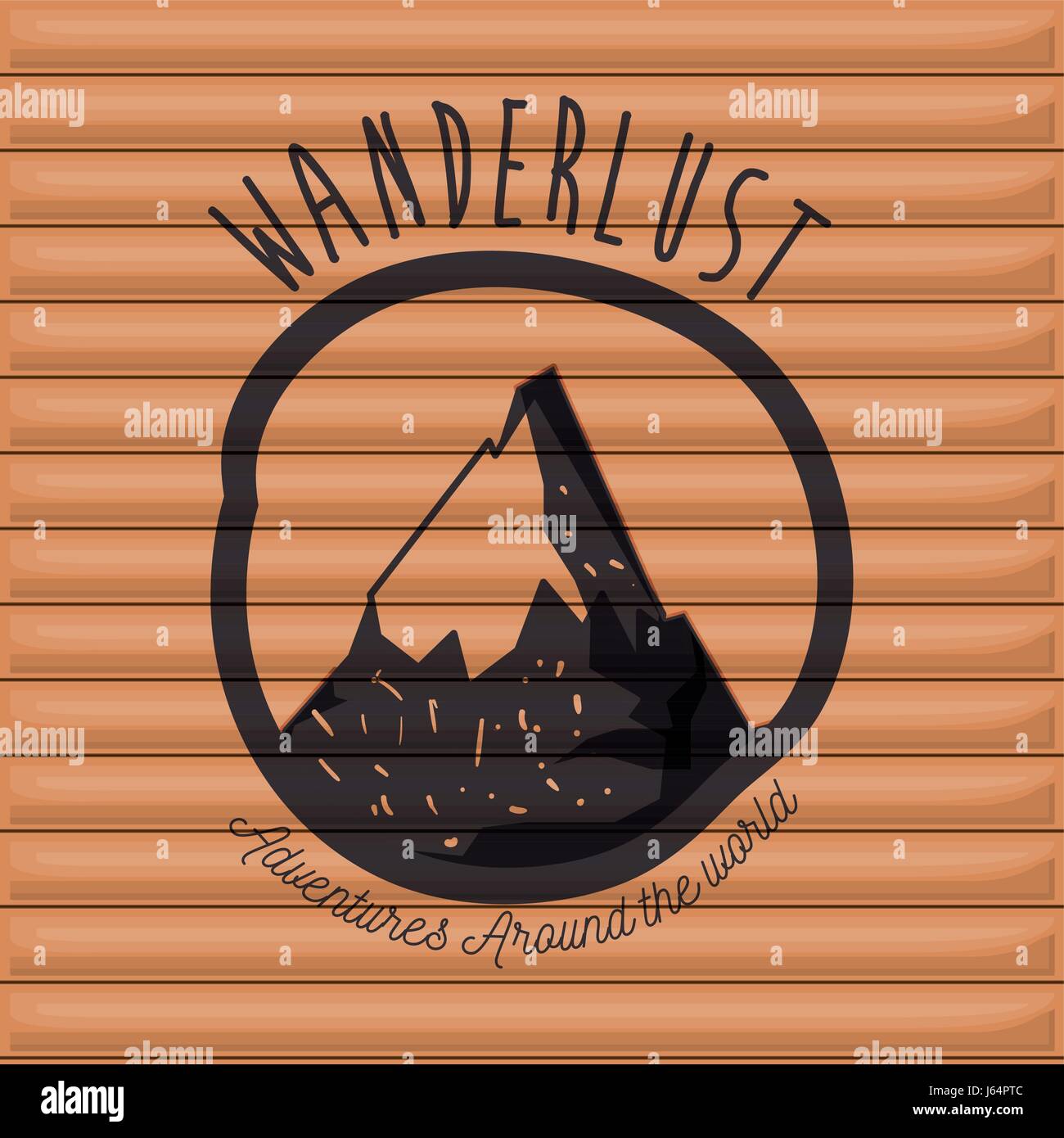 background wall wooden cabin with wanderlust logo snow peak Stock ...