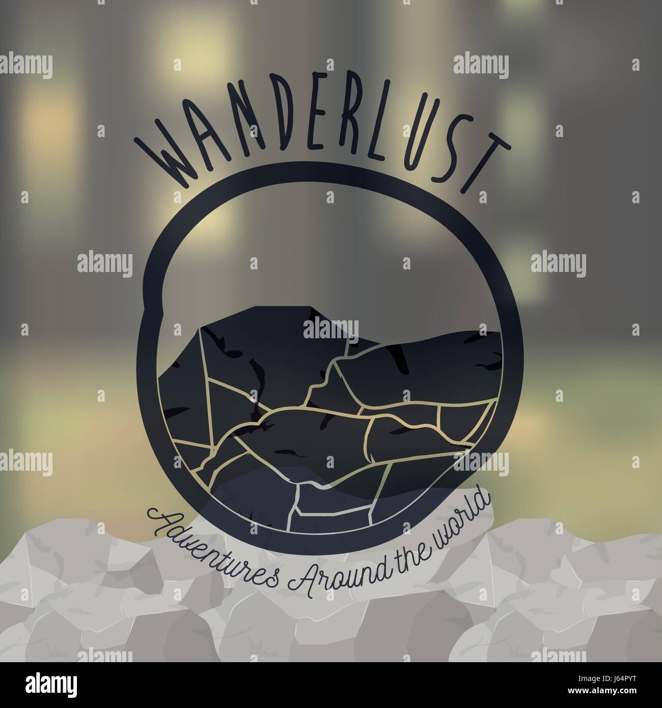 background blur forest scenary with wanderlust logo rocks Stock Vector ...