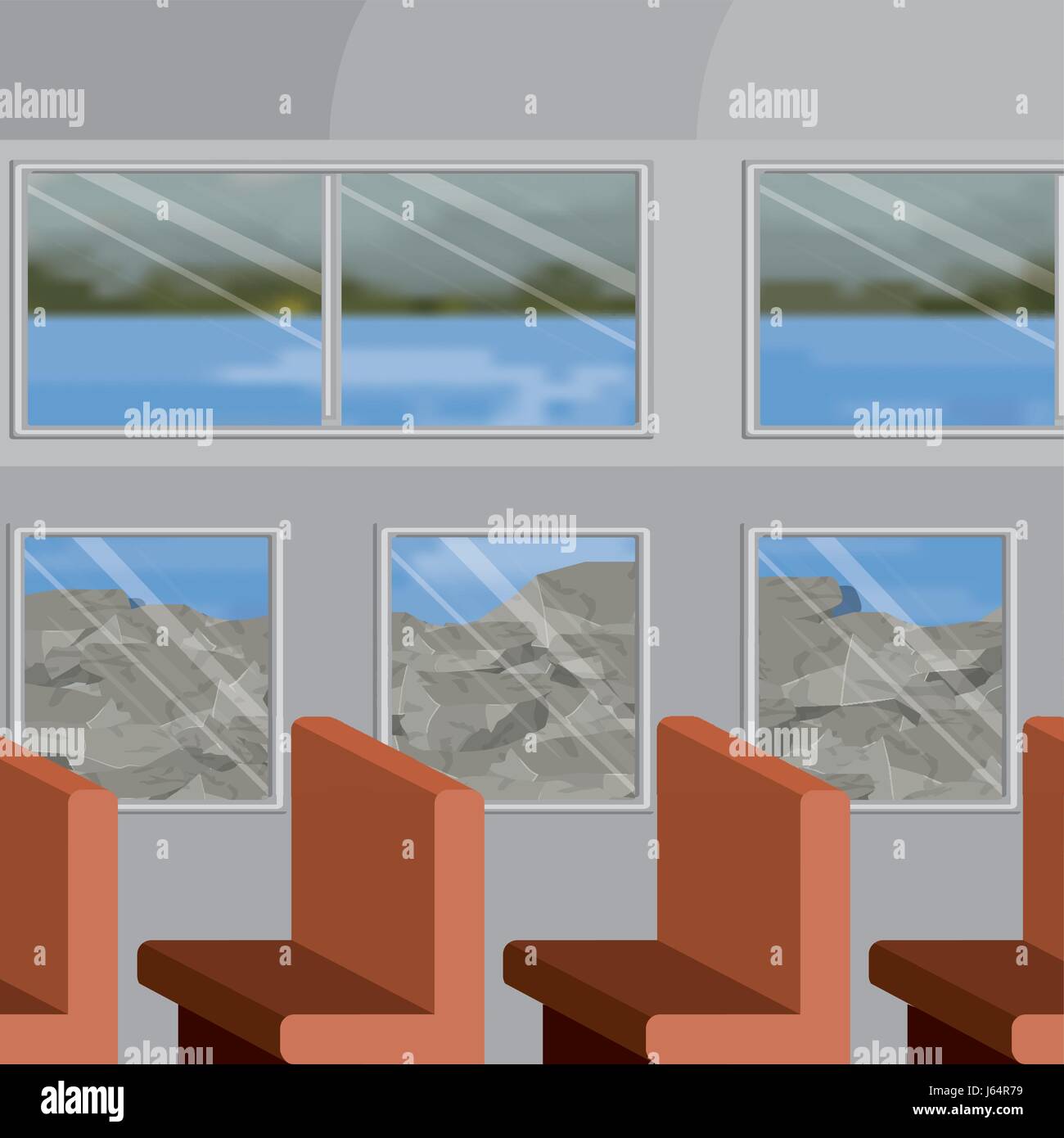 background interior train with a passenger compartment row chairs and ...