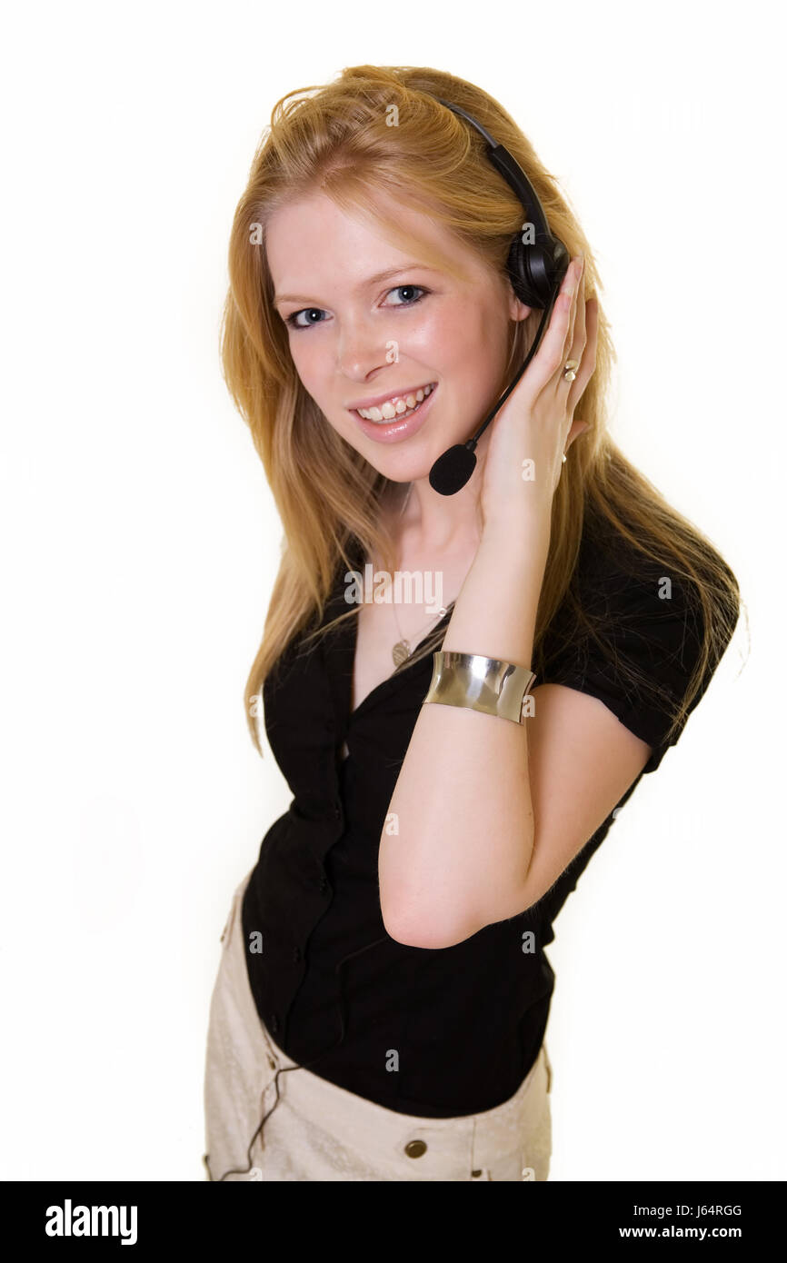 woman telephone phone headset receptionist operator woman telephone ...