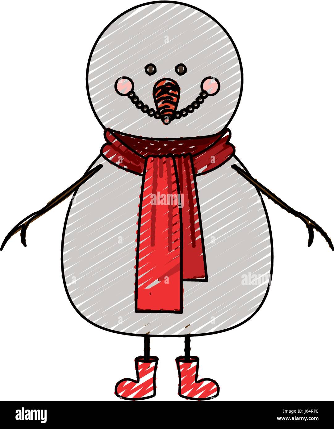 color crayon stripe cartoon of snowman with red scarf and boots Stock ...