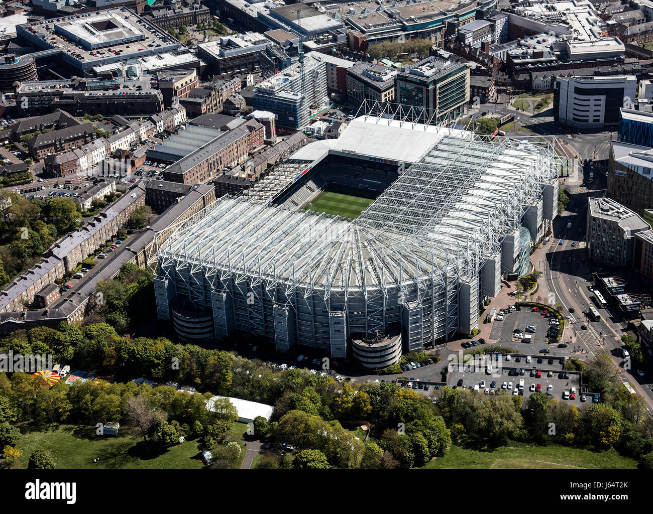 An aerial daytime view of St James' Park football stadium in Newcastle upon Tyne, Tyne and Wear ...