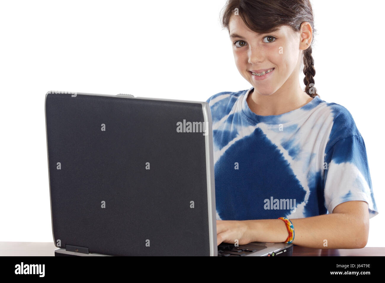 laptop notebook computers computer braid girl girls study humans human ...