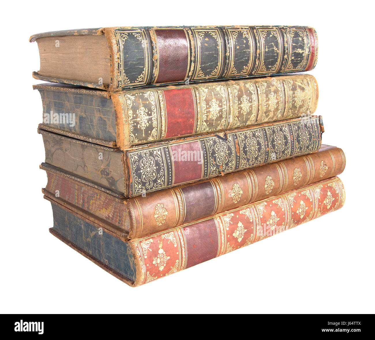 books isolated antique leather library collection old heap pile book ...