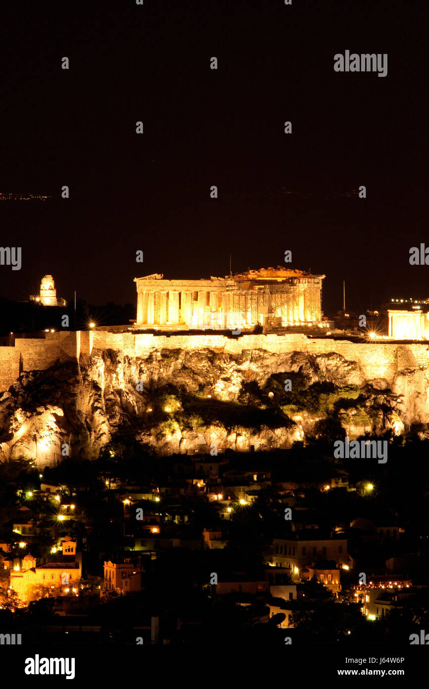 night nighttime lights greece athens acropolis landmark ancient travel ...