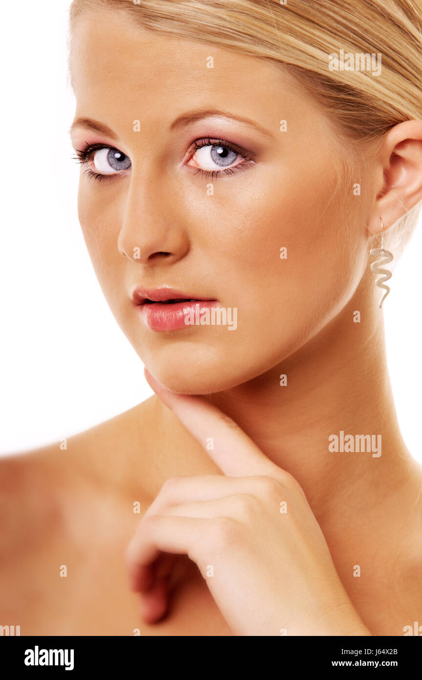 woman female portrait concentration blonde expectation girl girls ...