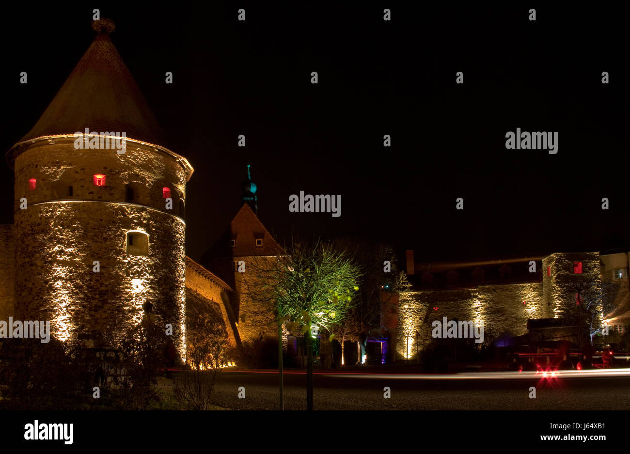 tree night nighttime lighted long-term exposure stones chateau castle ...