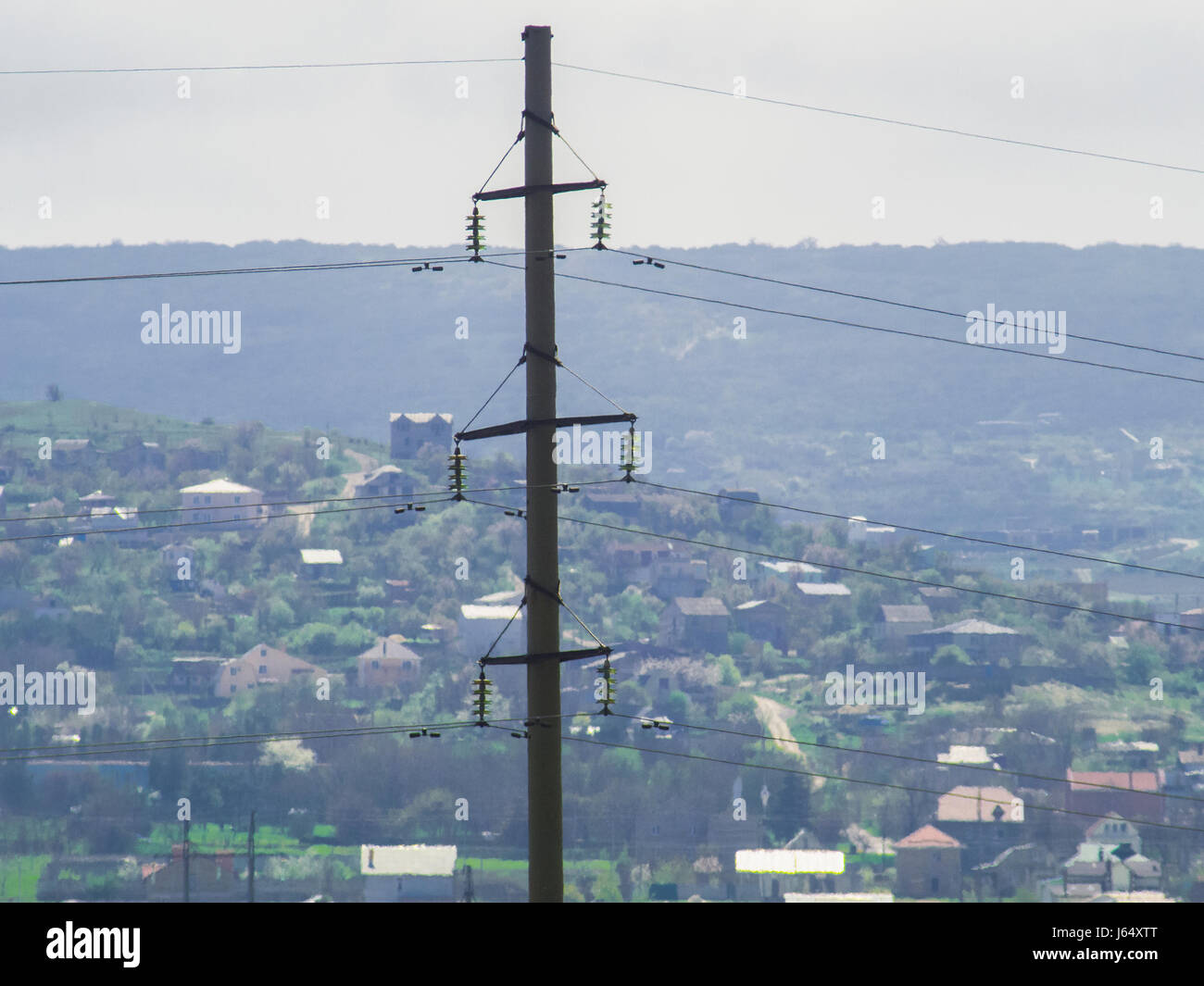 Large concrete column with the electrical wires Stock Photo - Alamy