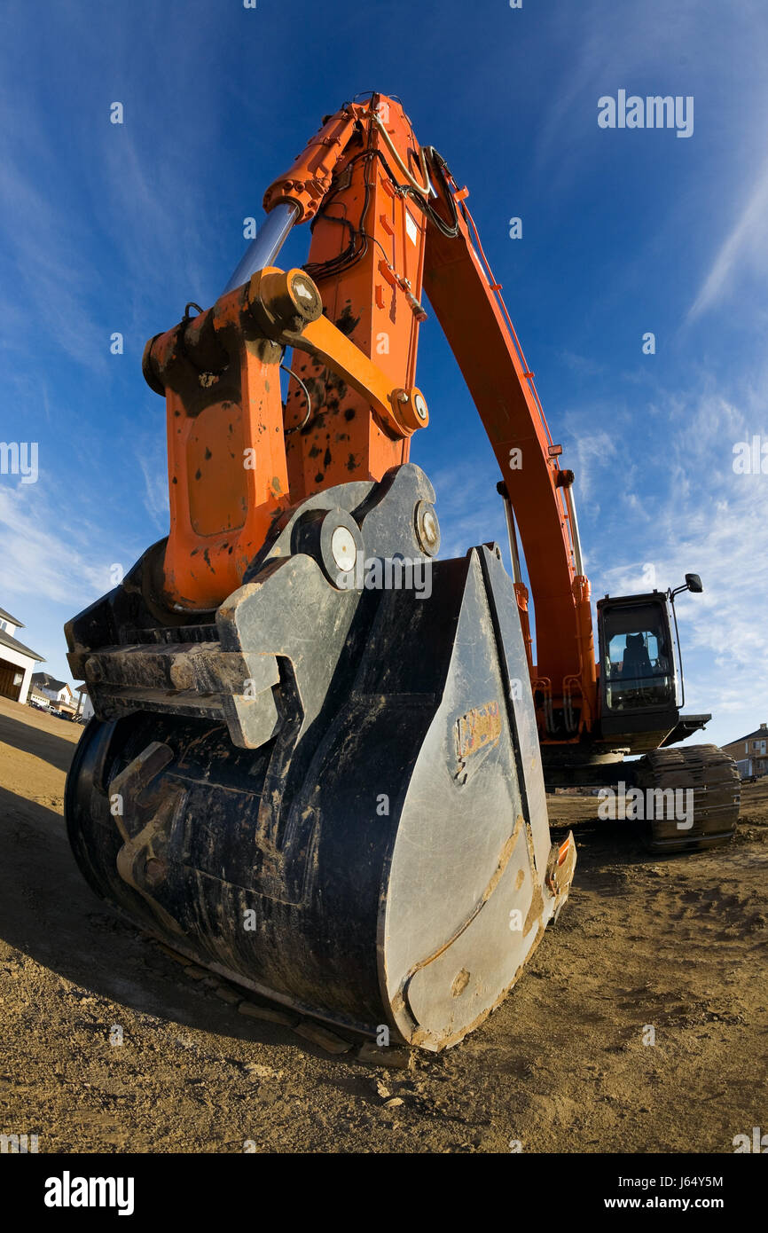 industry bucket equipment machine heavy hard construction blue macro ...