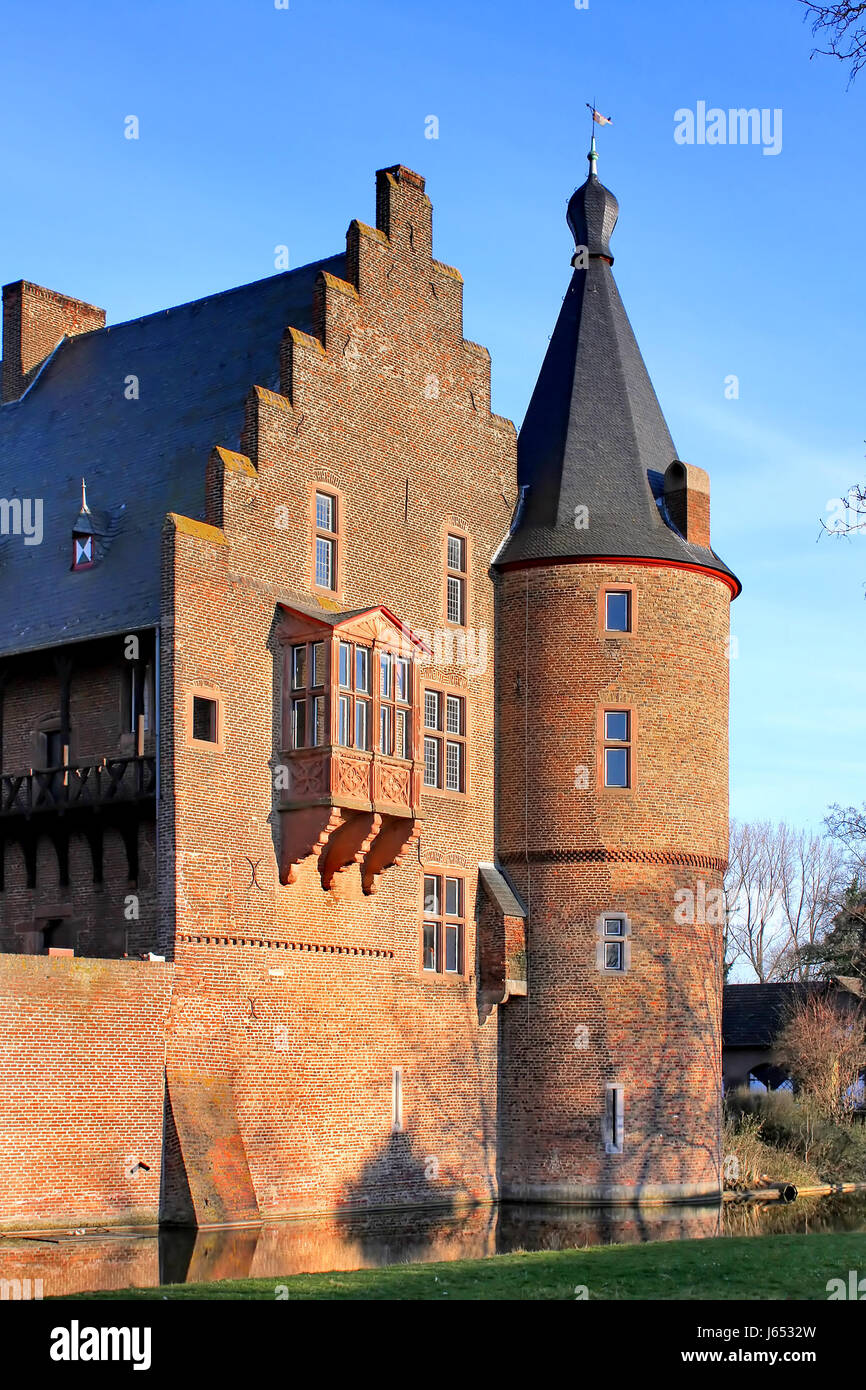 historical fortress ditch chateau castle middle ages blue tower ...