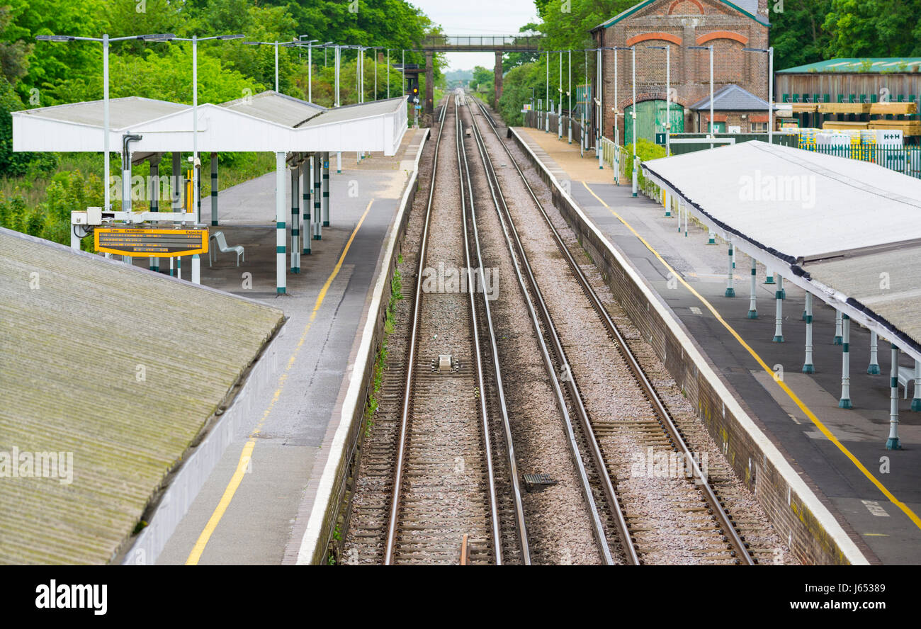 Deserted train station with no passengers waiting and no trains in ...