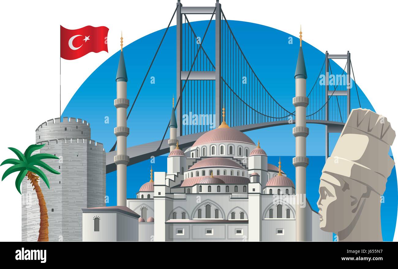 concept illustration of turkey with famous landmarks Stock Vector Image ...