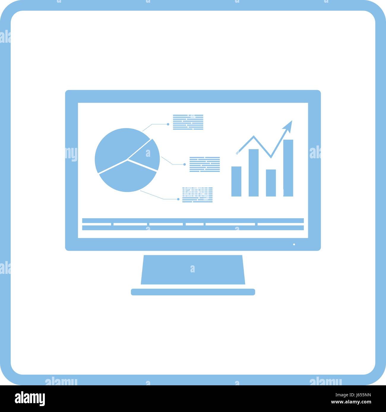 Monitor with analytics diagram icon. Blue frame design. Vector ...