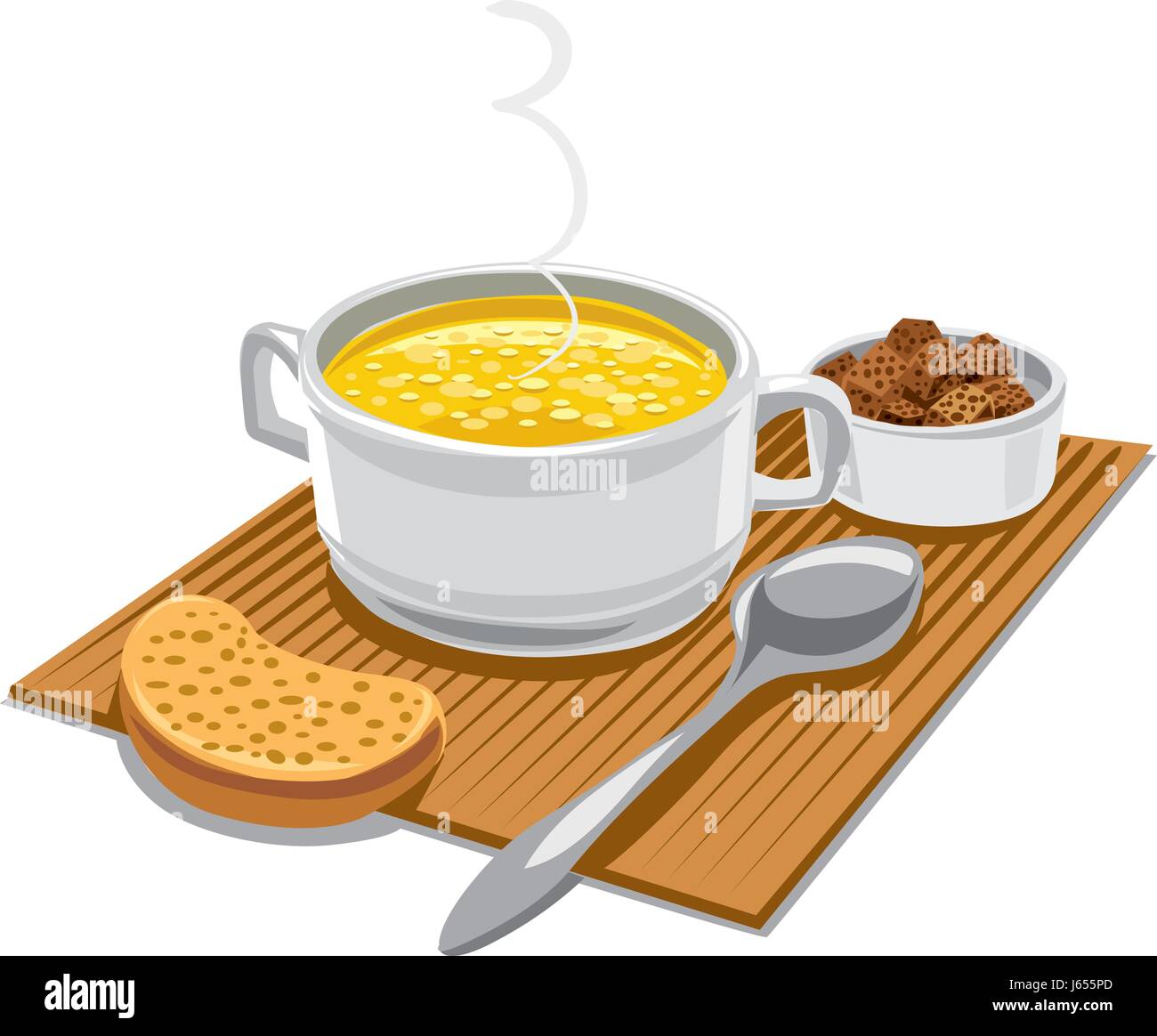 illustration of hot chicken broth in bowl with croutons Stock Vector ...
