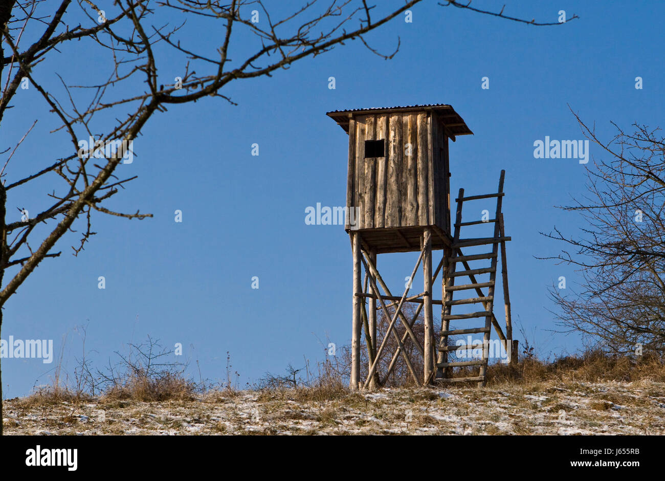winter winter landscape deerstand hunting ground house building winter ...