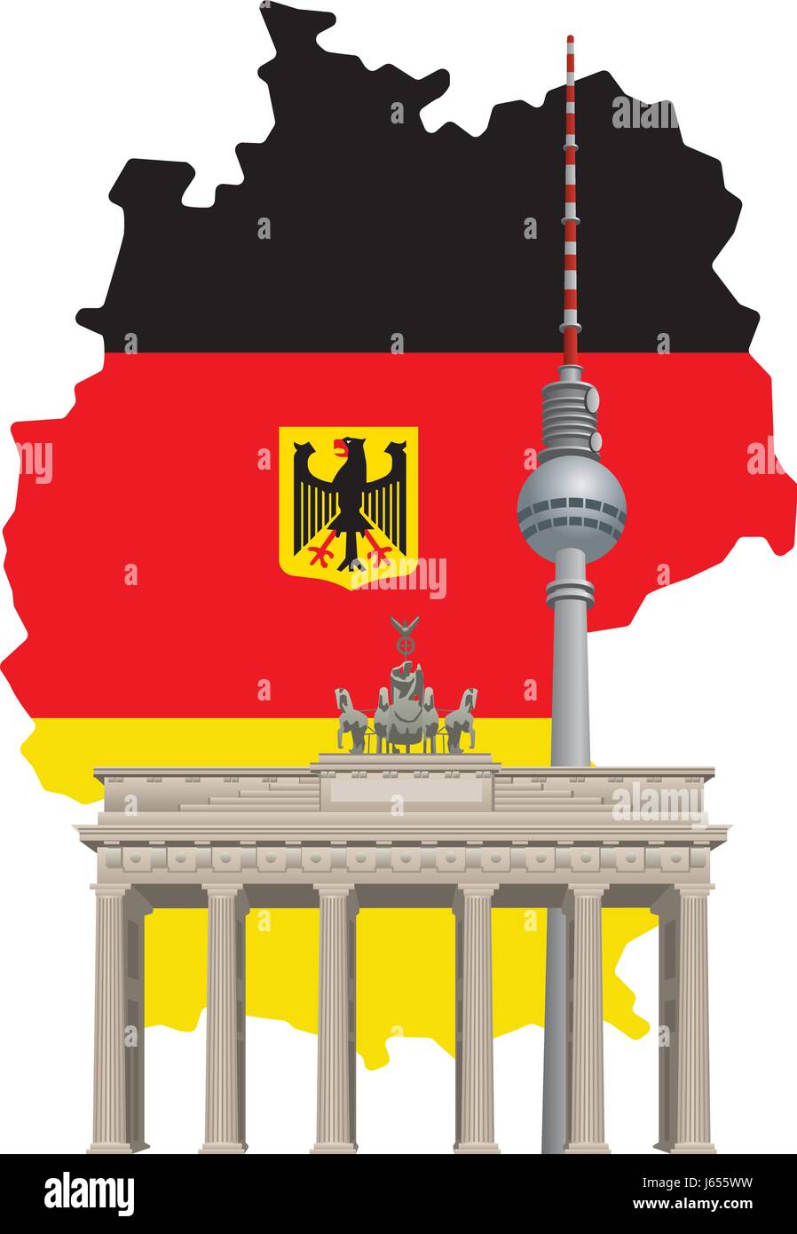 illustration of german landmarks, map and flag Stock Vector Image & Art ...