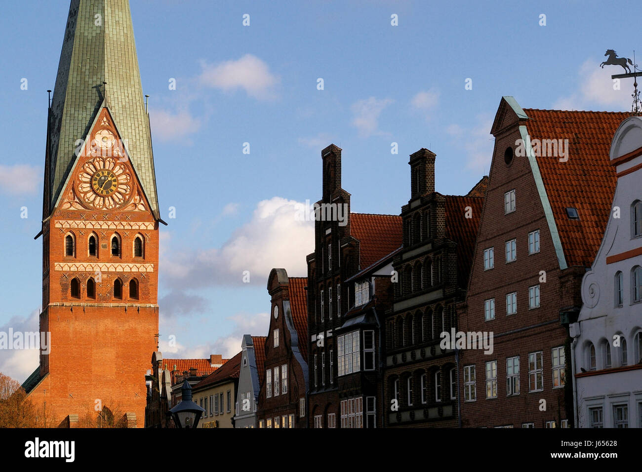church steeple storefronts saint gothic tower city town old town clock ...