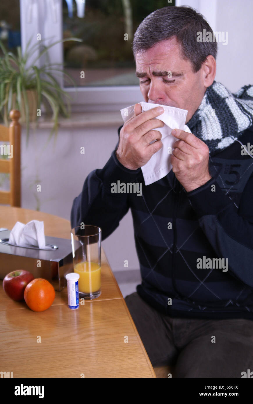 cold catarrh flu snuffy sick ill man at home winter cold catarrh ...