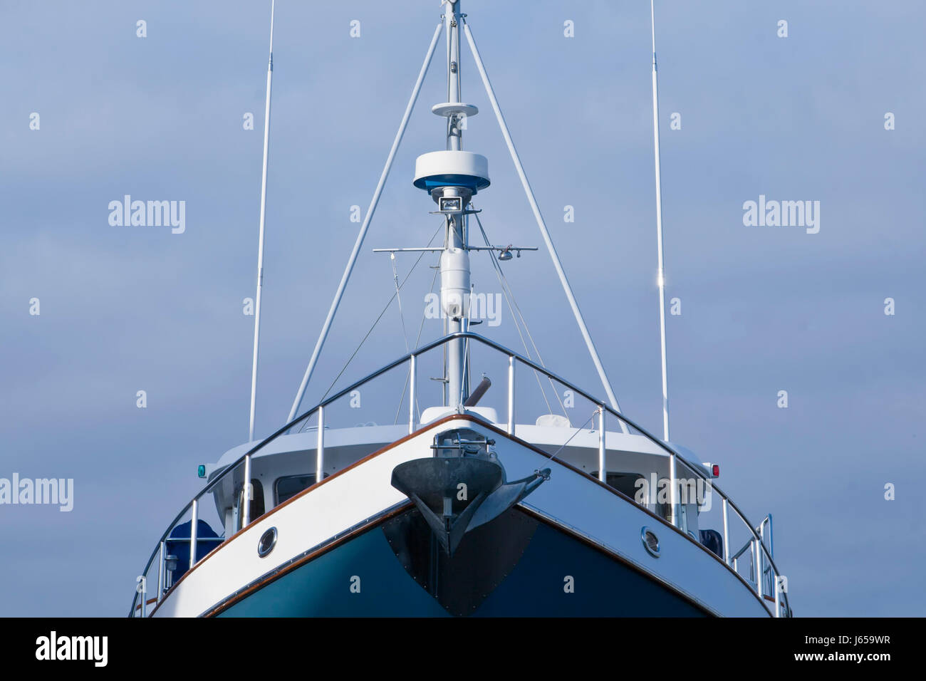 maritime mast below boat cabin angled salt water sea ocean water rowing ...