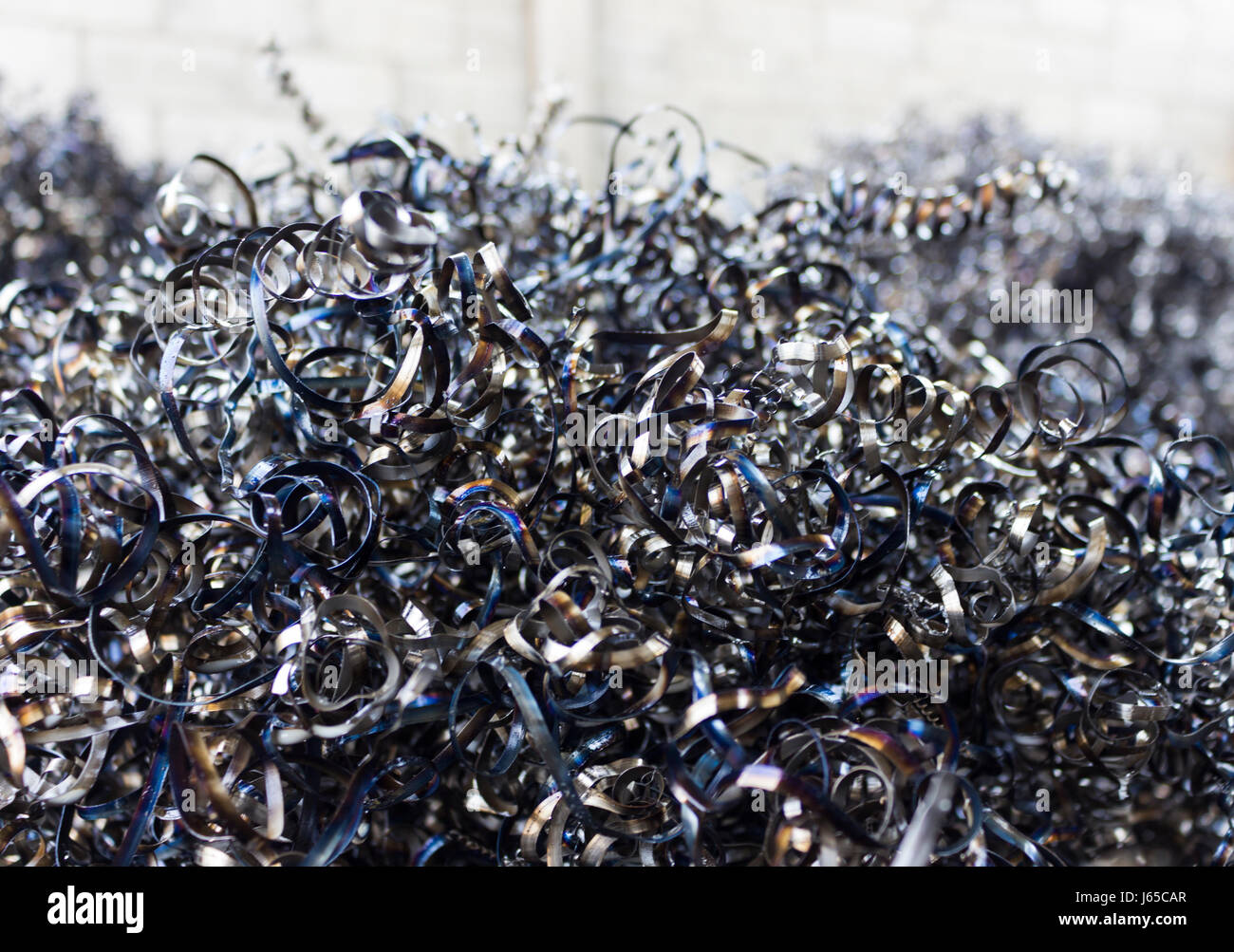 Closeup twisted spiral steel shavings from lathe machine Stock Photo ...