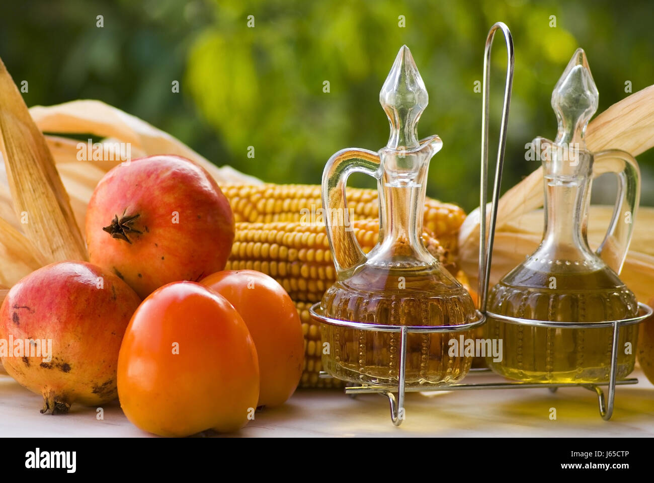 corn vinegar tomatoes tomatos pitchers pomegranate oil glass chalice ...