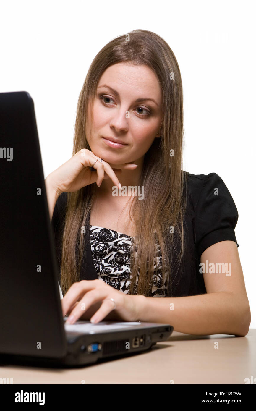 woman laptop notebook computers computer work factory blond woman ...