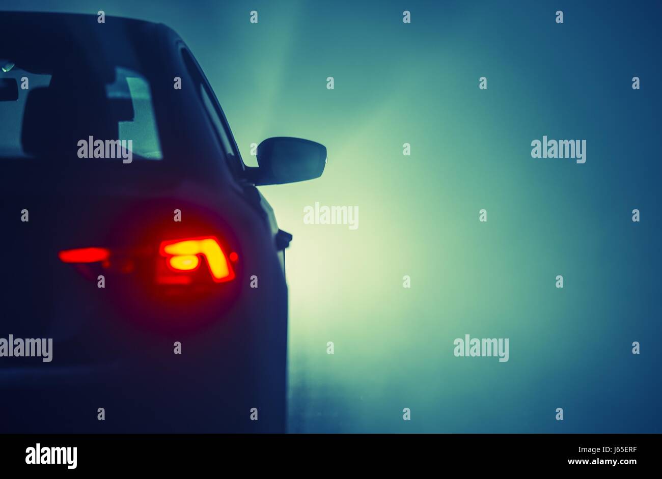 Foggy Road Traveling. Car Driving in a Fog. Unexpected and Dangerous ...