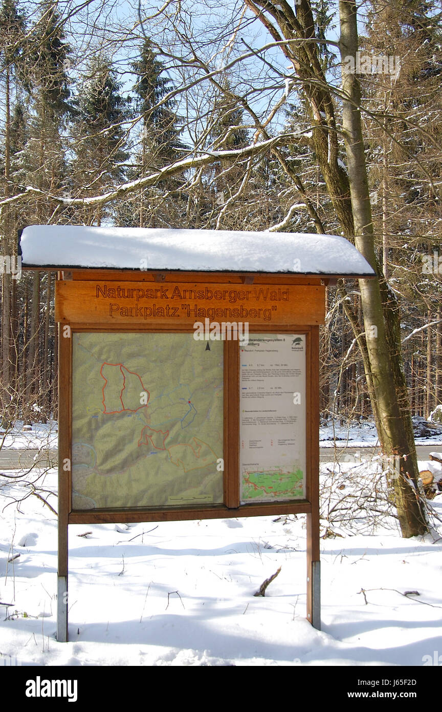 tourism natural preserve information board snow forest sign signal ...