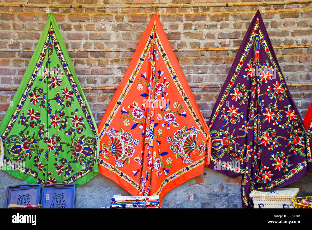 coloured colourful gorgeous multifarious richly coloured cloths hanged ...