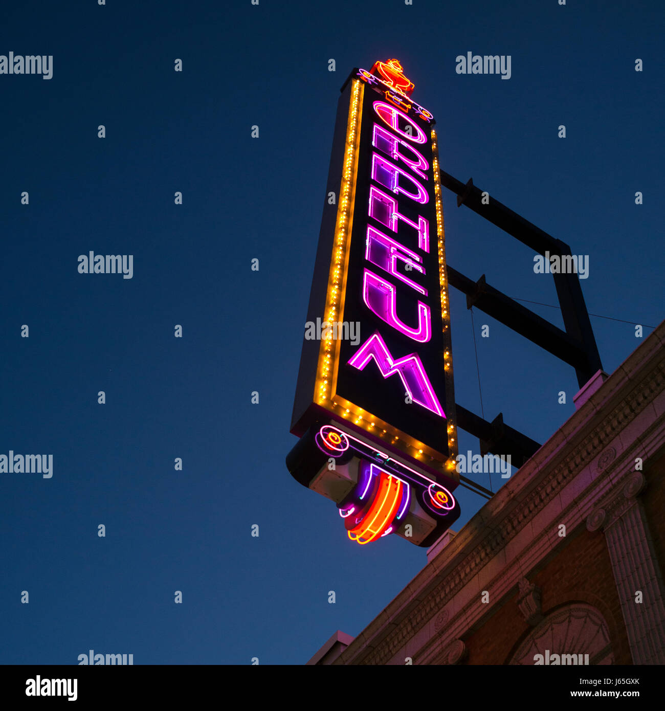 Neon sign illuminated at Orpheum Theater, Minneapolis, Hennepin County ...