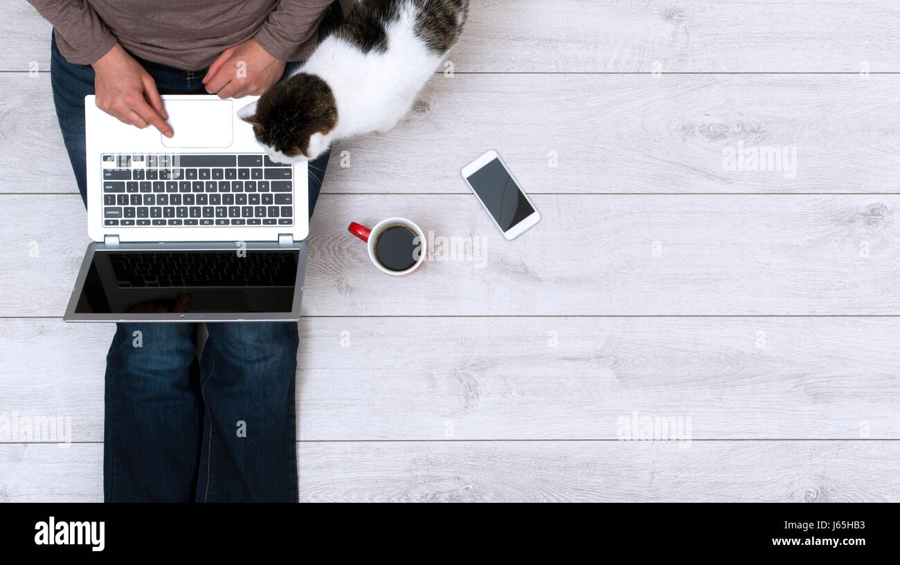 Woman working at home or studying header mockup Stock Photo - Alamy