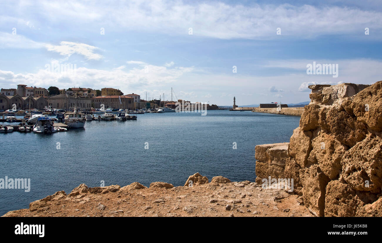 greece harbor wall harbours clay water crete city town holiday vacation ...