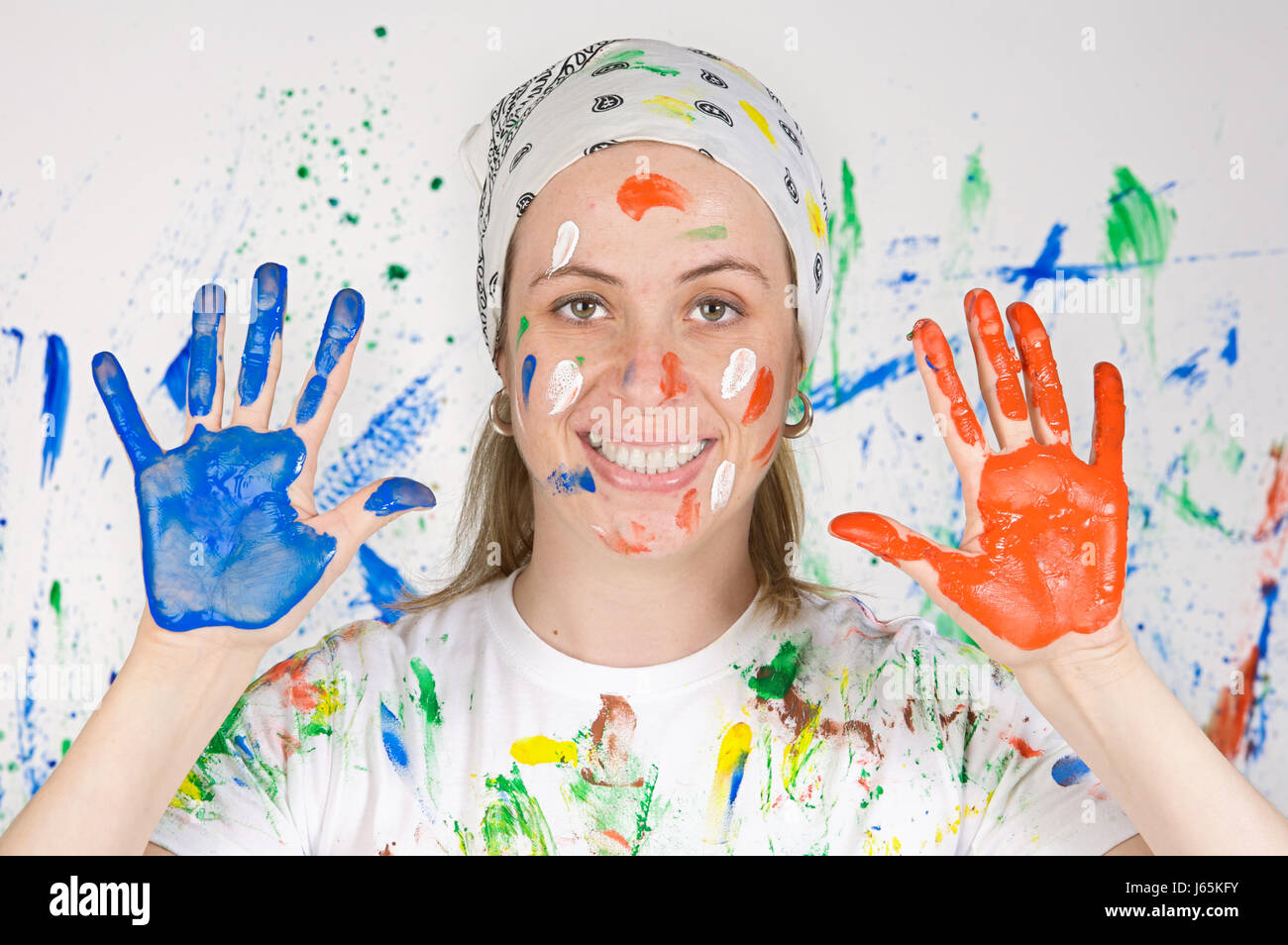 hand painting girl girls woman blue humans human beings people folk ...