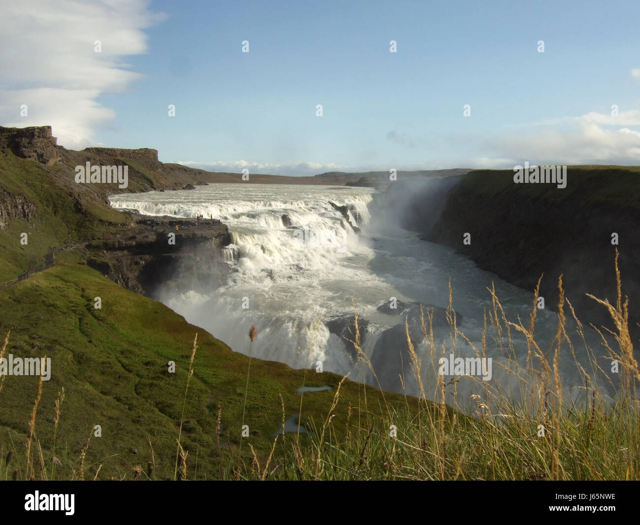 waterfall valley ravine Canyon iceland meadow grass lawn green water ...