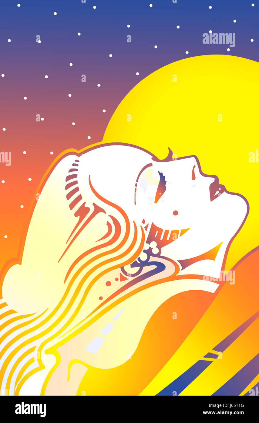 Woman looking at night sky and moon hi-res stock photography and images ...