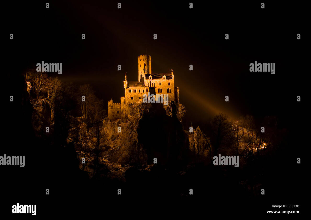 monument night photograph chateau castle tower shine shines bright ...