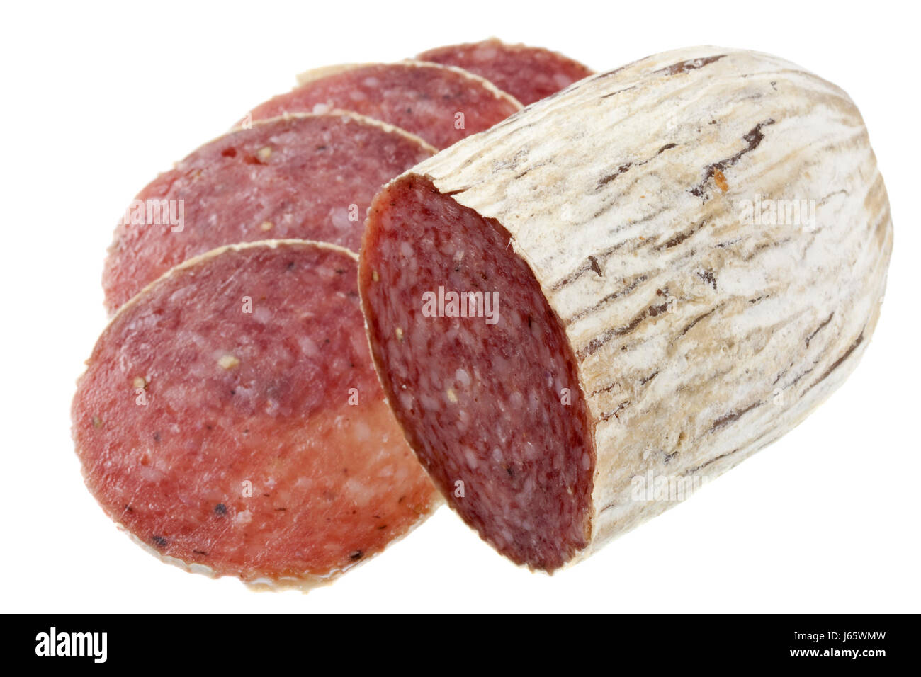 italian dried salami food aliment isolated horizontal sausage spicy ...