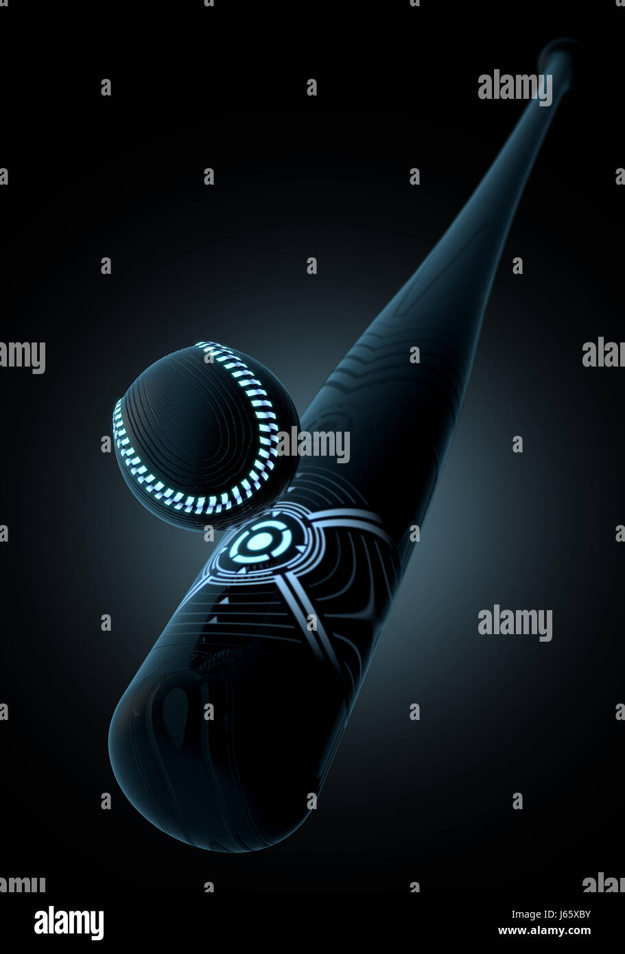 A futuristic sports concept of a futurist baseball bat and ball ...