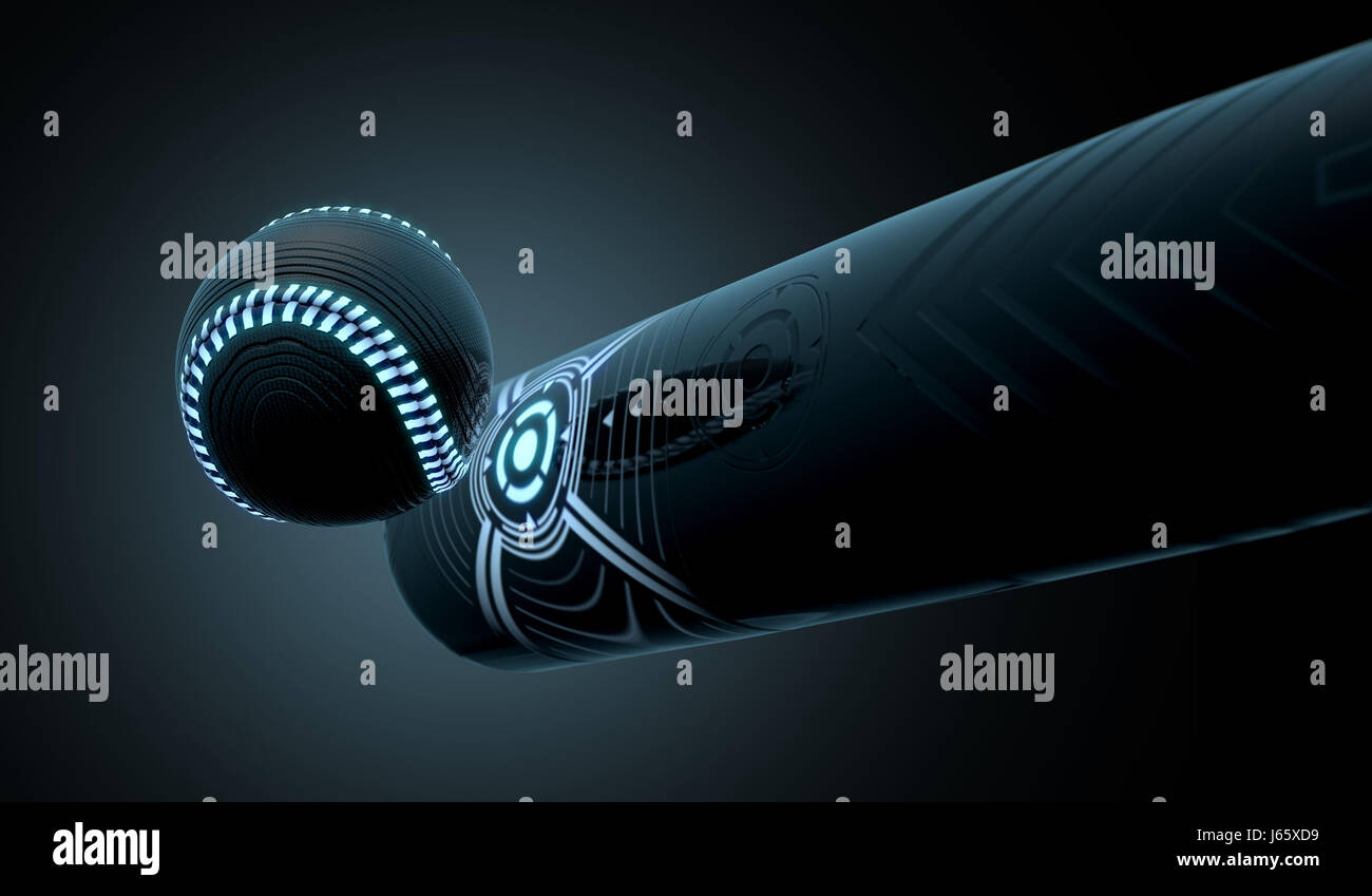 A futuristic sports concept of a futurist baseball bat and ball ...