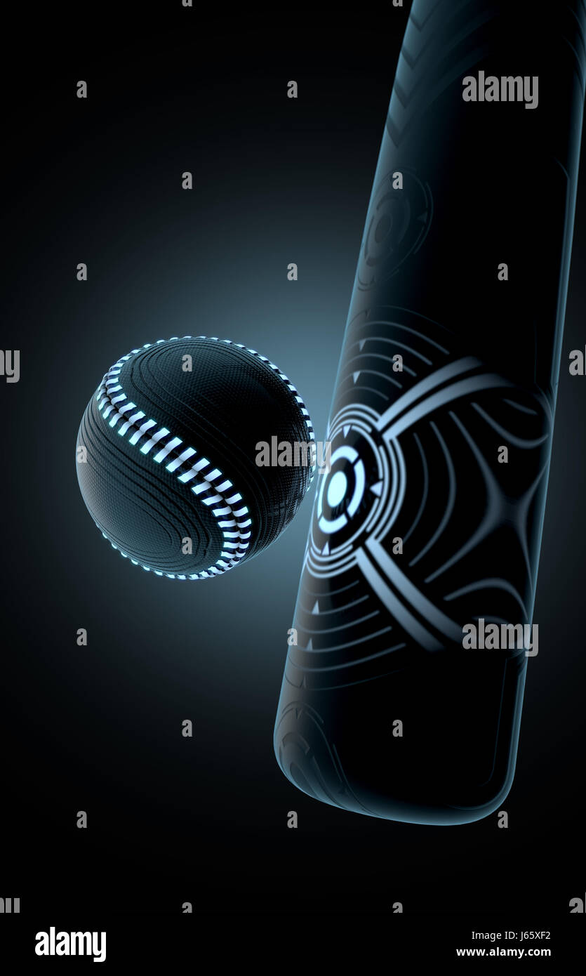 A futuristic sports concept of a futurist baseball bat and ball ...