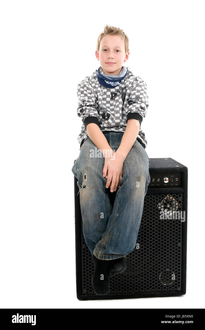 loudspeaker teenager put sitting sit boy lad male youngster young ...