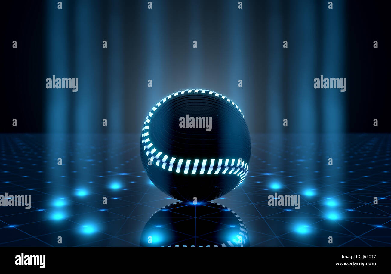 A futuristic sports concept of a baseball ball lit with neon markings ...