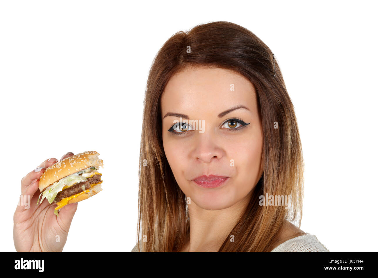 Woman eating cheeseburger hi-res stock photography and images - Alamy