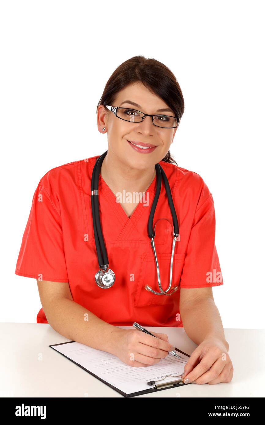 Picture of a female doctor signing a document Stock Photo - Alamy